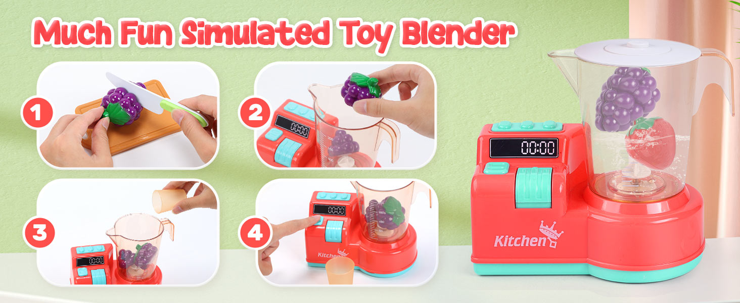 HOLYFUN Toy Blender Set, Toy Kitchen Appliances Playset with Juicer Toy, Play Food, Play Kitchen ...