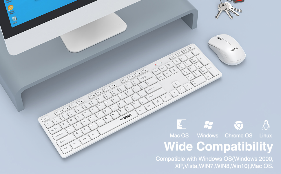Amazon.com: Wireless Keyboard and Mouse, WisFox 2.4GHz Full-Size Silent ...
