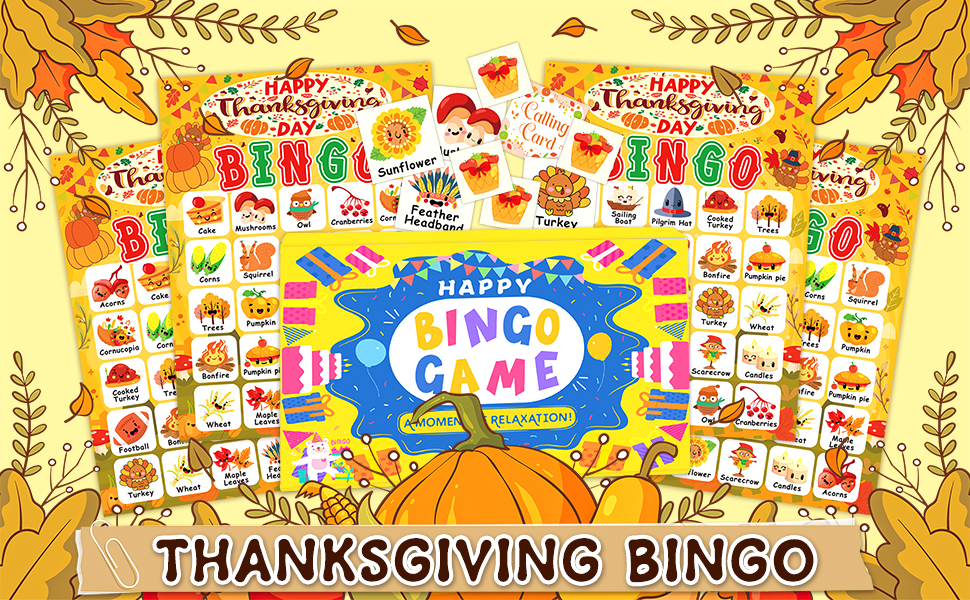 Amazon.com: 24 Players Thanksgiving Bingo Cards, Thanksgiving Bingo ...