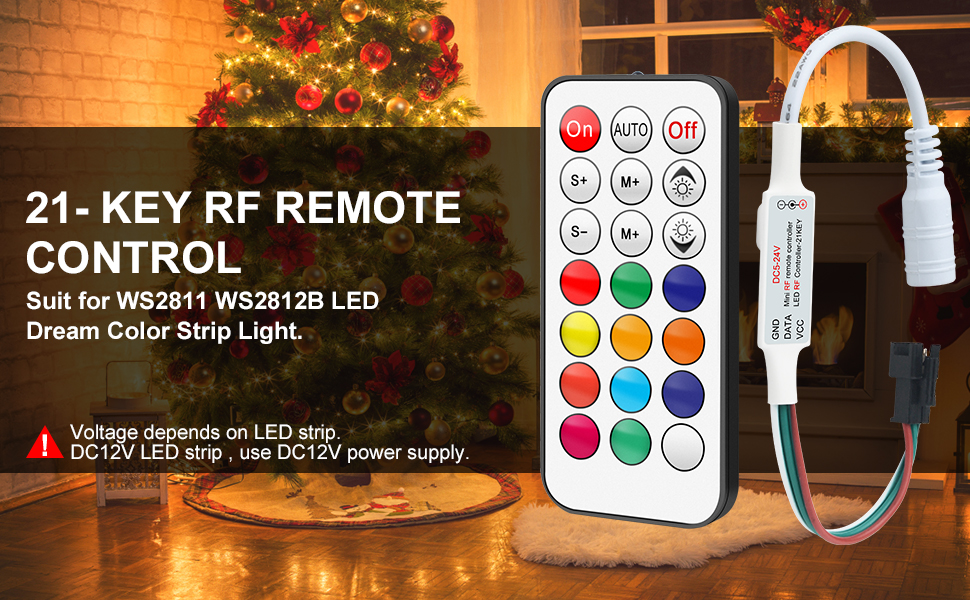 Aroidful DC5V/12V/24V RF Wireless Remote LED Controller, Addressable ...