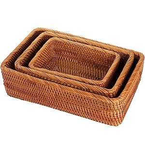 Amazon.com: ZENFUN 3 Pack Rectangular Rattan Storage Baskets, Bulk ...