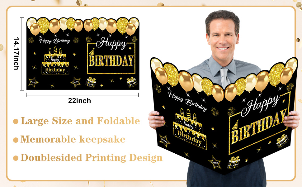 Amazon.com : Kuxriox Large Happy Birthday Card With Envelope, Black Gold Happy Birthday Giant ...