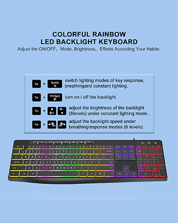 Amazon.com: Computer Keyboard Wired,7-Color Rainbow LED Backlit, Quiet Light Up Keyboard with ...