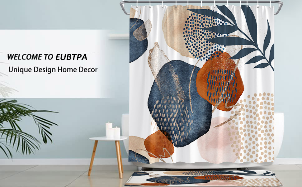 Amazon.com: EUBTPA Mid Century Abstract Shower Curtain Boho Geometric Navy Blue Gold Colorful ...