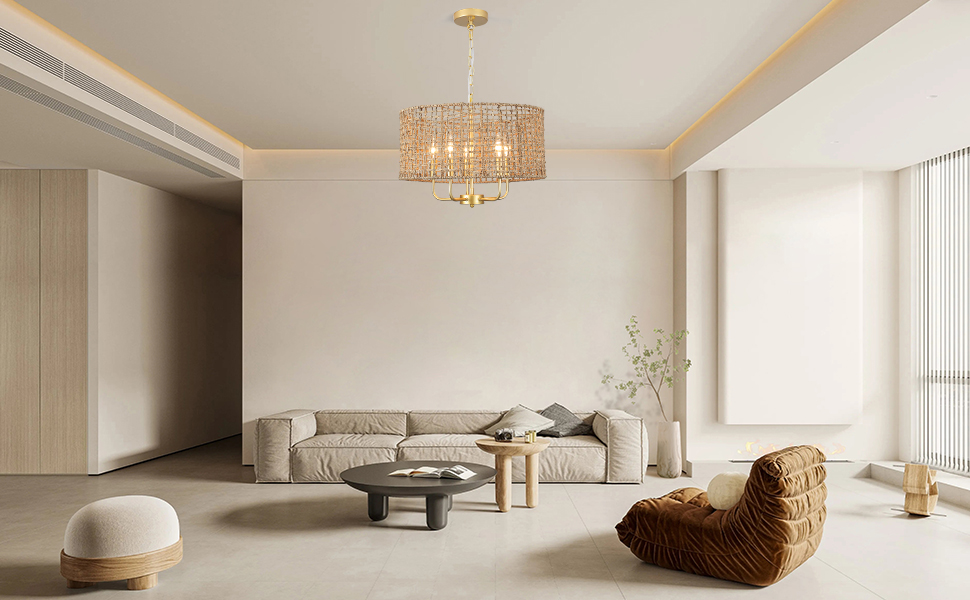 Rattan Woven Boho Chandelier Light Fixture for Dining Room 5 Light, 18. ...