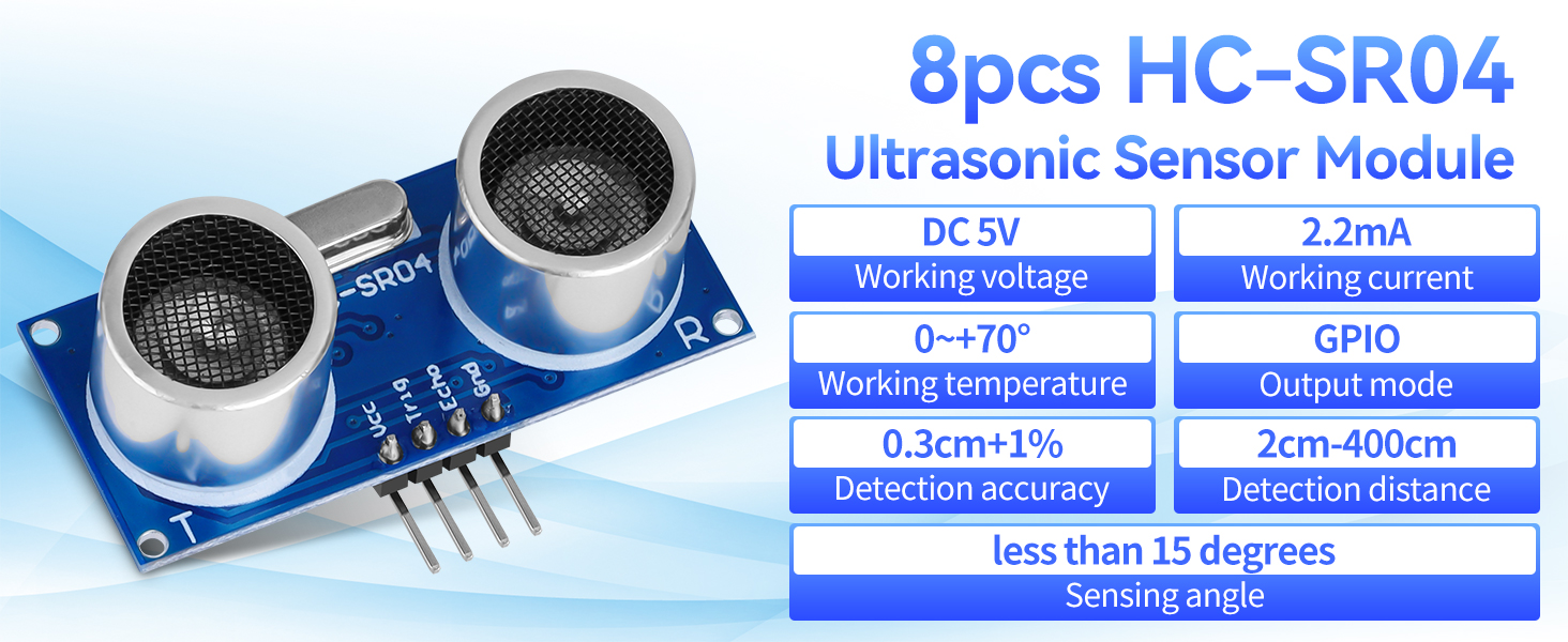 Amazon.com: 8pcs HC-SR04 Ultrasonic Sensor Module 3-5V with 4pcs ...