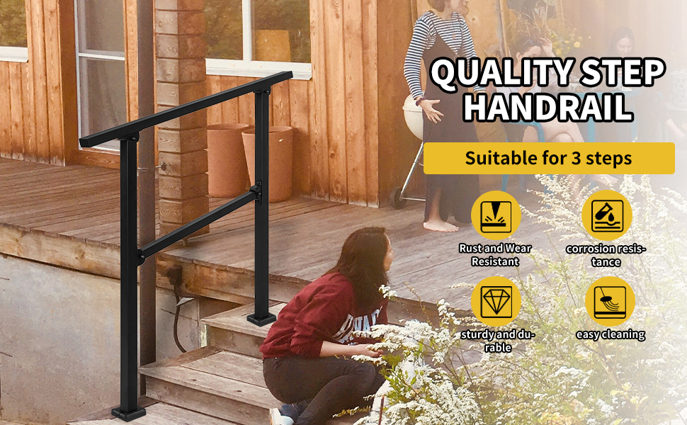 BQKOZFIN Wrought Iron Handrail, Step Handrails for Outdoor Steps, Adjustable Porch Railing ...