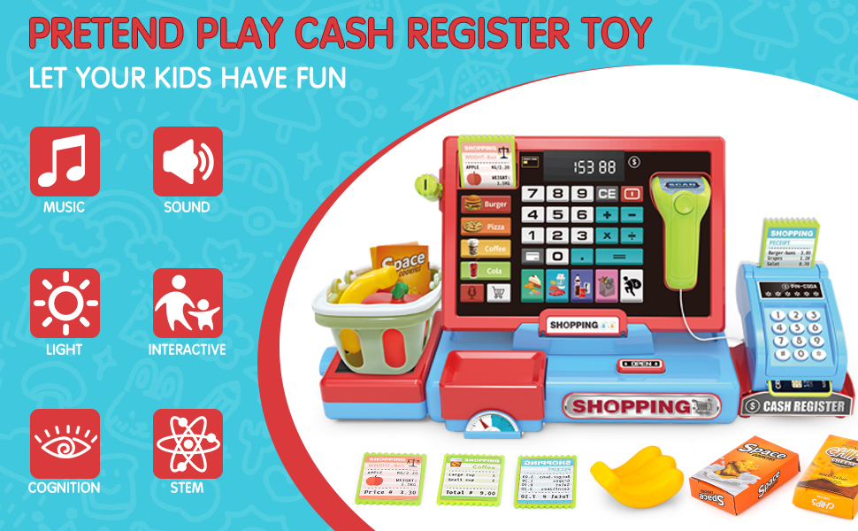 JoyGrow Pretend Play Cash Register Toy with Real Accessories