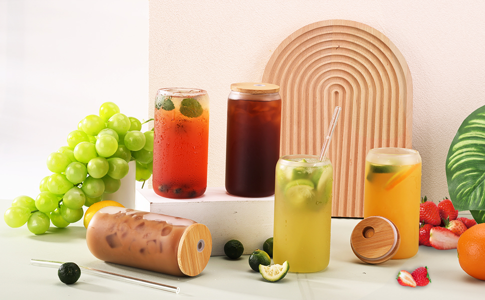 Amazon.com: Moretoes 16oz Sublimation Glass Cups with Lids and Straws, Iced Coffee Cups ...