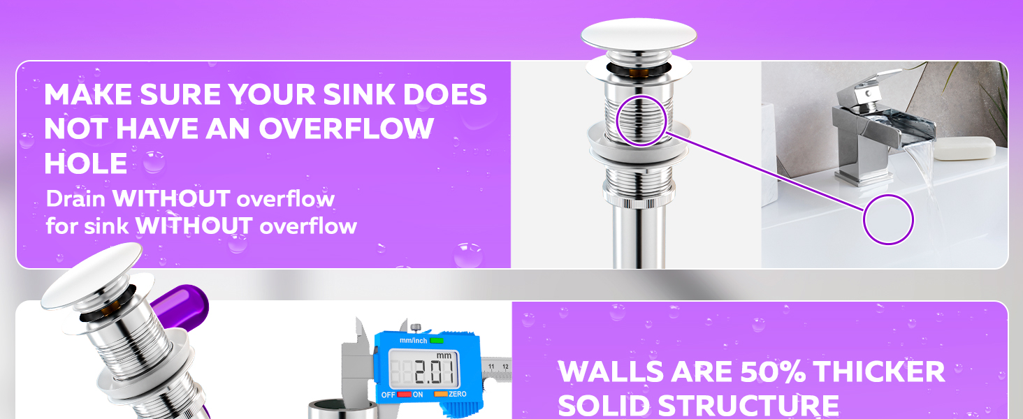 Brushed Nickel Pop Up Drain Without Overflow - 1.6"- 1.9" Universal ...