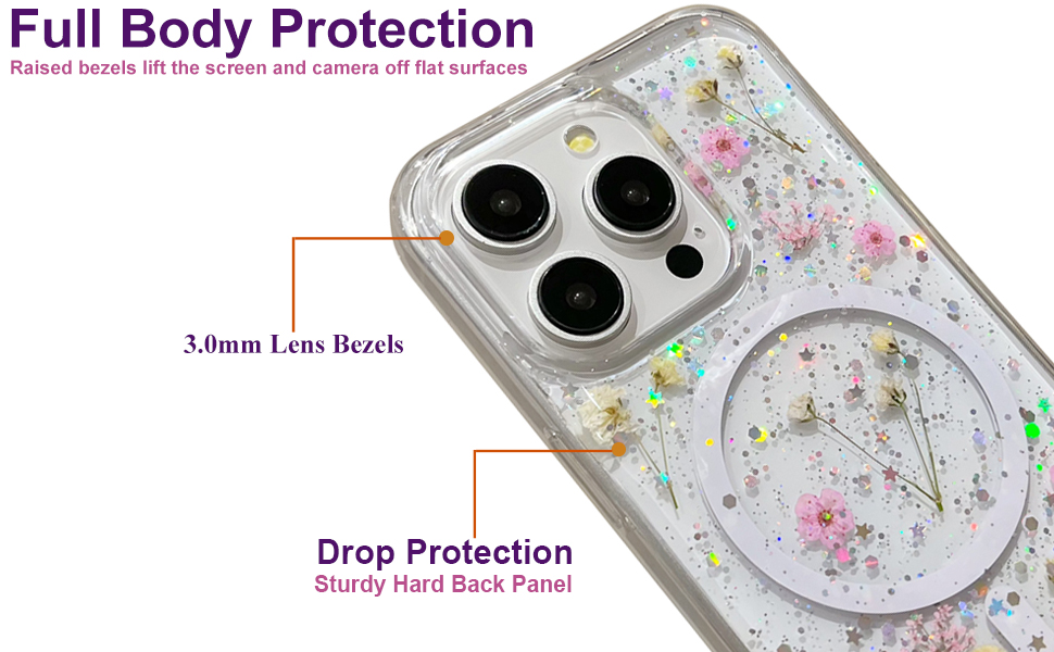 Amazon.com: ASONCE Cute Real Flowers for iPhone 15 Pro Max Case [Compatible with MagSafe ...