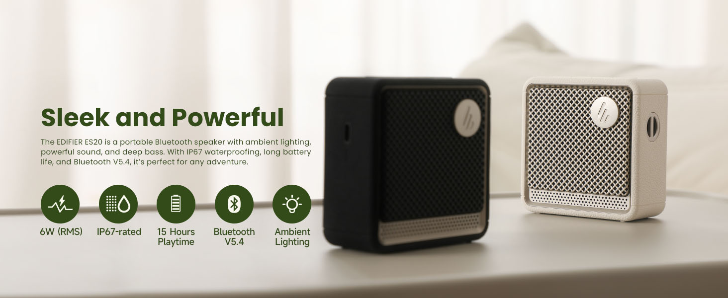 Amazon.com: Edifier ES20 Portable Bluetooth Speaker with IP67 Waterproof & Dustproof, 15 Hours ...