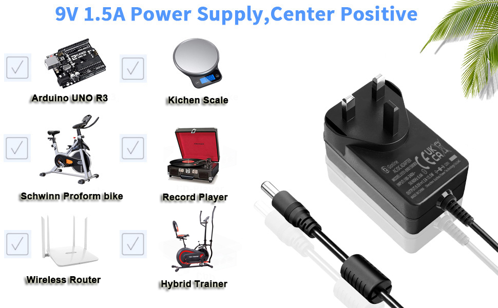 9V 1.5A AC/DC Power Supply Adapter Center Positive 5.5mm x 2.1mm for ...