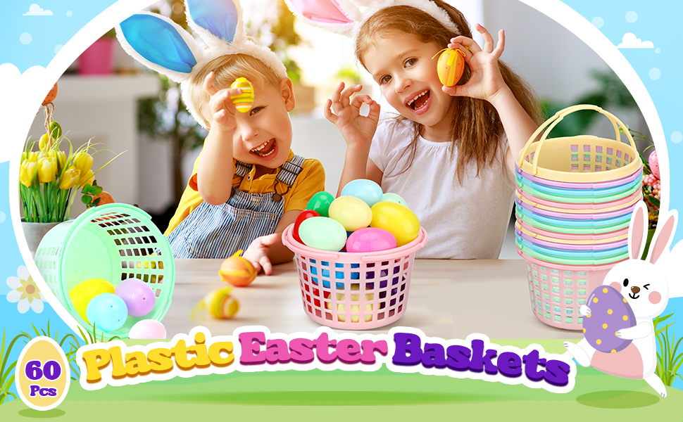 Amazon.com: DoubleFill 60 Pcs Pastel Plastic Easter Baskets Bulk Small ...