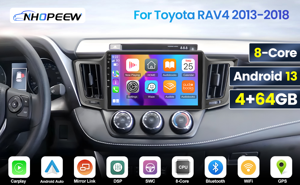 Amazon.com: [8 Core 4+64G] Car Stereo for Toyota RAV4 2013-2018 with Wireless Carplay and ...