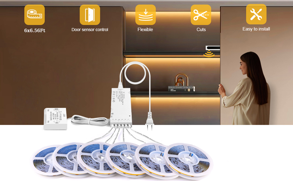 Amazon.com: COB - Tira de luces LED de 12 V, control de sensor de puerta 6 en 1, kit de ...