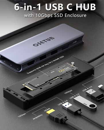 Amazon.com: 8 in 1 USB-C Hub with M.2 NVMe/SATA SSD Enclosure, USB C Hub Adapter Fits PCIe 3.0 ...