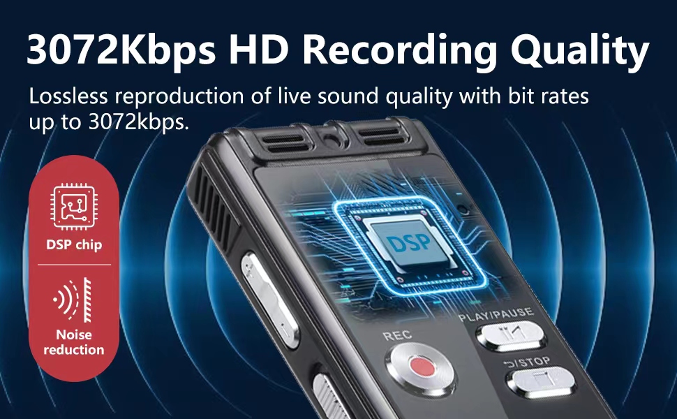 64GB Digital Voice Activated Recorder with Playback - 3072Kbps HD Audio ...