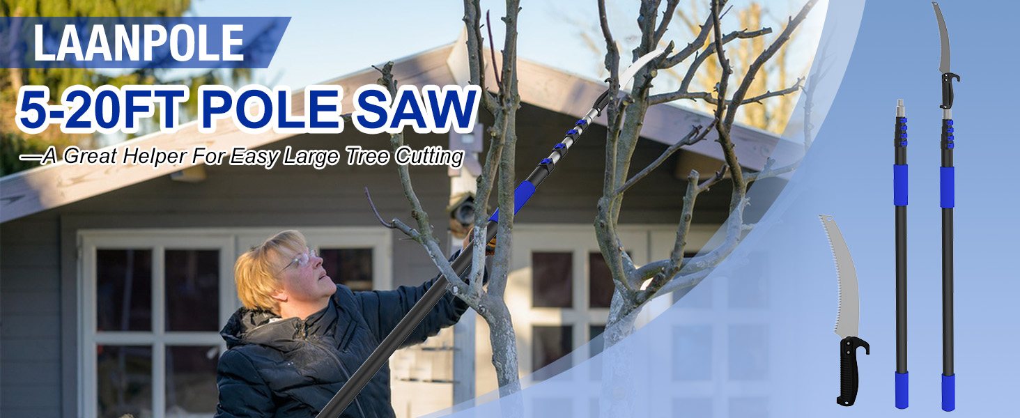 Amazon.com: LAANPOLE 26FT Pole Saw, Telescoping Tree Trimmer with 5-20FT Extension Pole, Manual ...