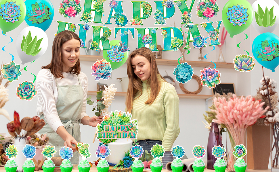 Amazon.com: Succulent Plants Party Decorations - Birthday Banner, Cake ...