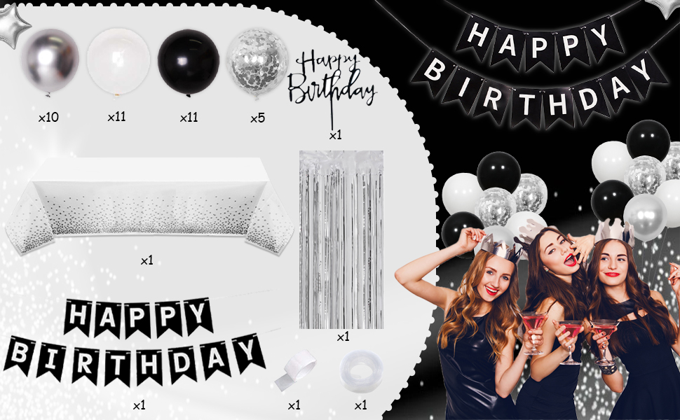 Amazon.com: Black White Birthday Party Decorations for Him Her Silver ...
