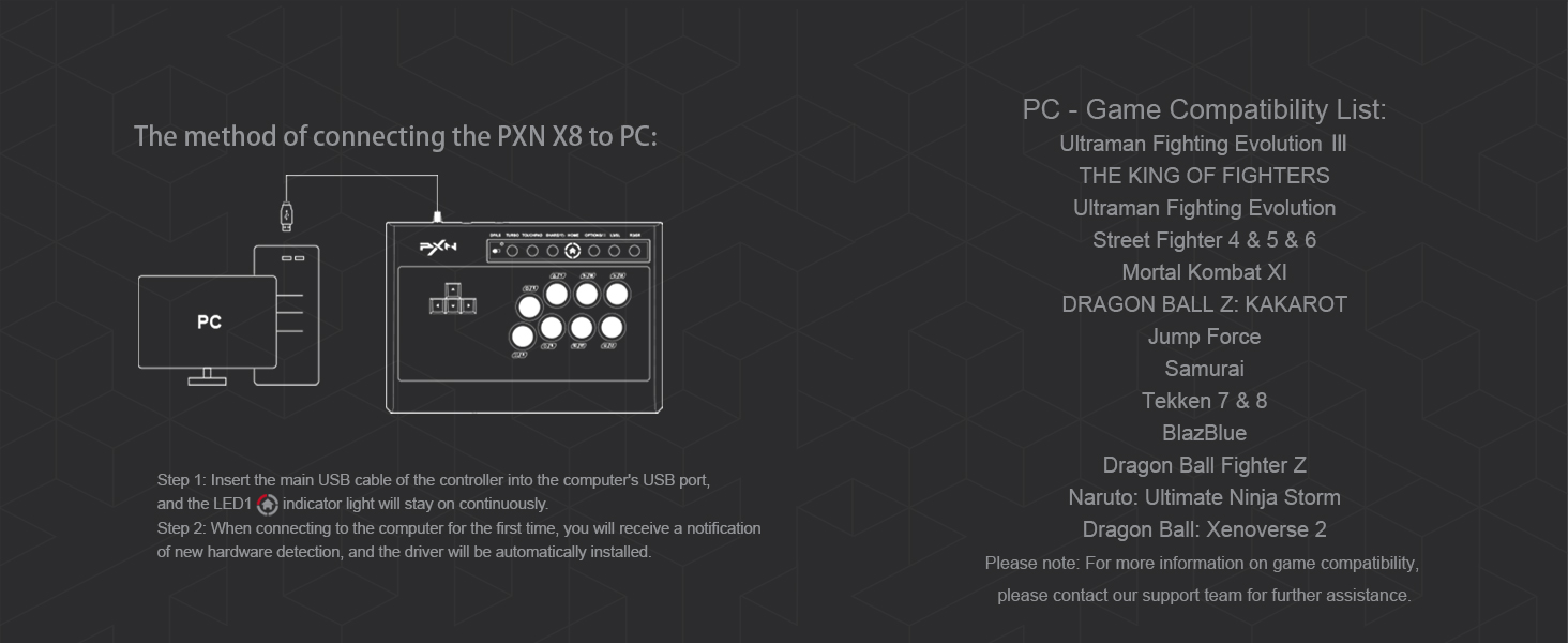 PXN X8 Fighting Box, Arcade Stick - Fight Stick Controller with Keyboard-Style Directional Keys ...