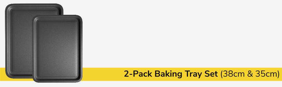 2-Pack - Essentials 38cm & 35cm Baking Tray Set Tray/Pan, Non-Stick ...