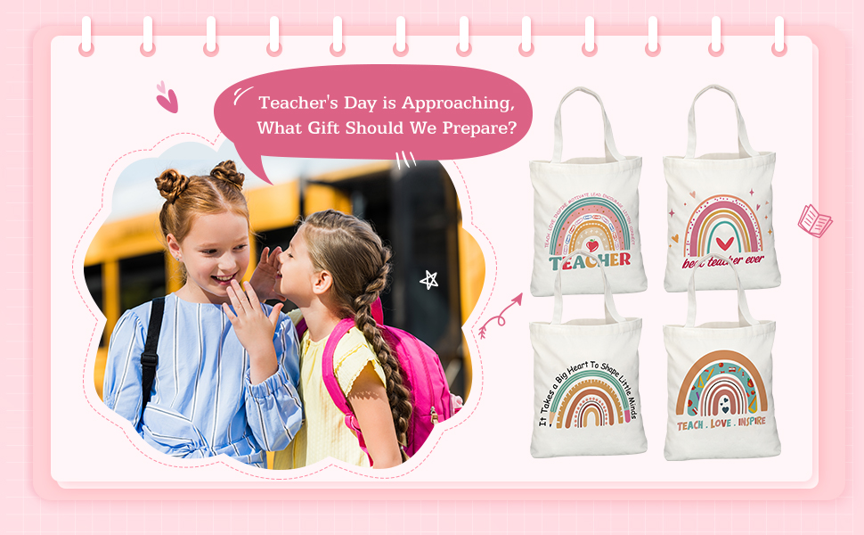 Amazon.com: Mixweer 4 Pcs Teacher Appreciation Gifts Bags Teacher Canvas Tote Bags for Women ...
