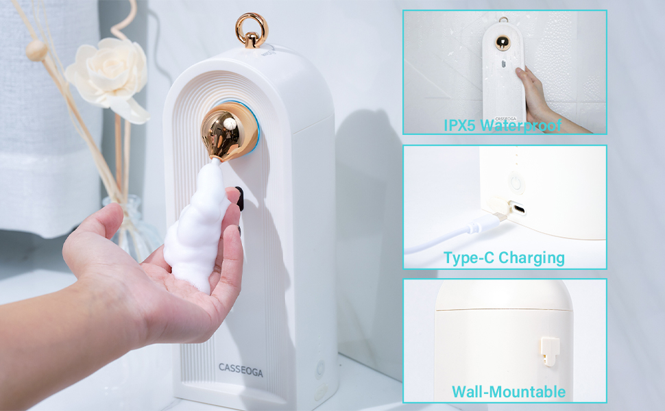 Amazon.com: CASSEOGA Automatic Foaming Soap Dispenser, 320ml Rechargeable, 3 Levels Adjustable ...
