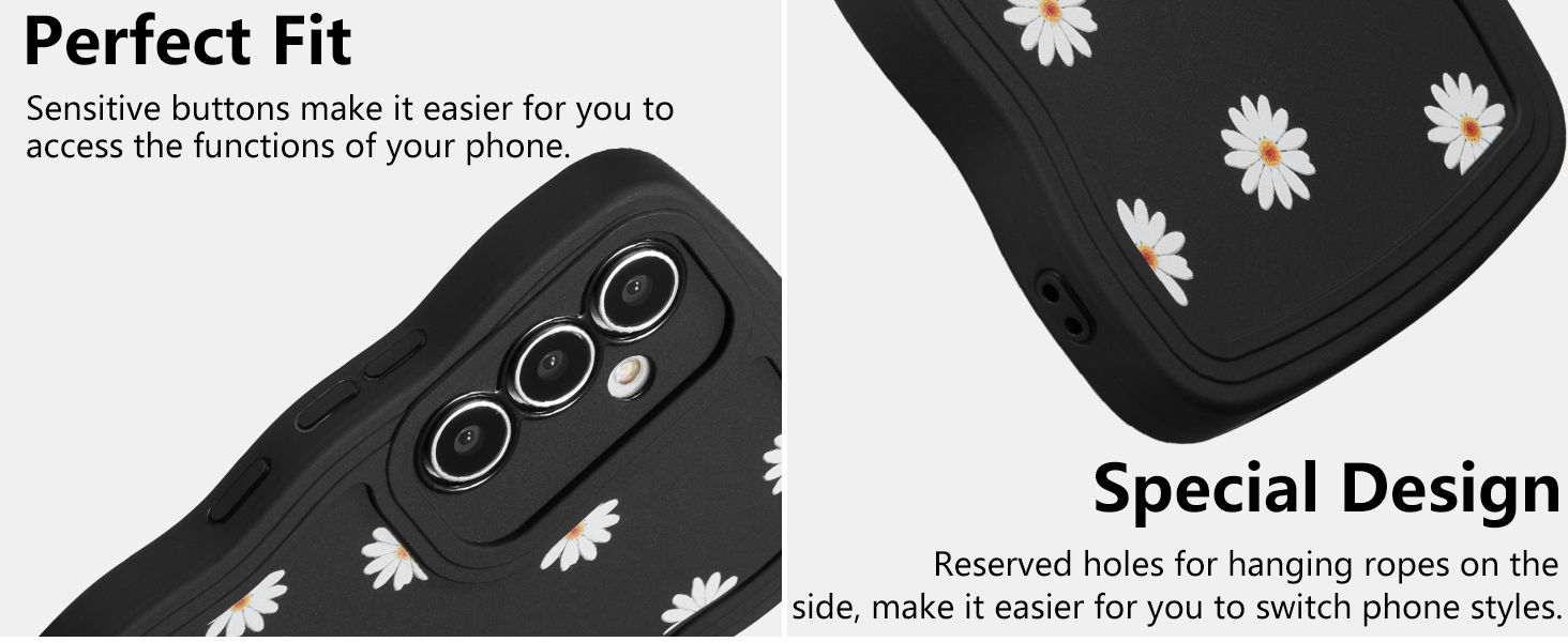 ZTOFERA Case for Samsung Galaxy A55 5G, Cute Curly Wave Frame Daisy Pattern Liquid Silicone Case ...