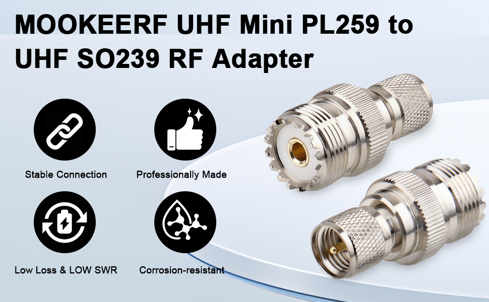 Amazon.com: MOOKEERF Mini UHF PL259 to UHF SO239 Connector - Mini UHF Male to UHF Female Coax ...