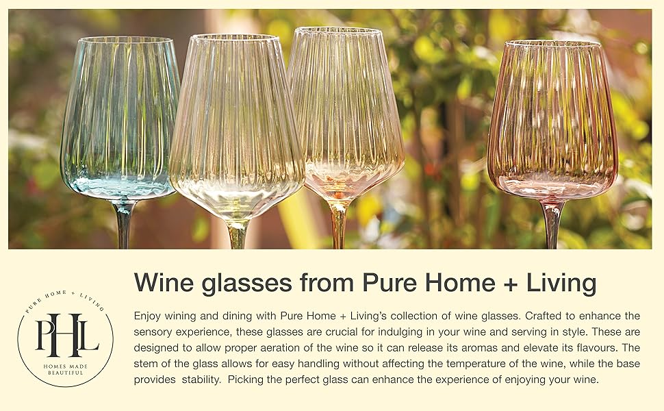 Buy Pure Home + Living Set of 4 Clear Ribbed Wine Glasses Online at Low ...