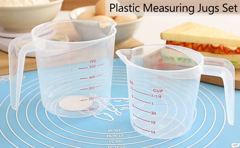 3 Pcs Plastic Measuring Jugs Set, 250ml/500ml/1000ml Clear Measuring Cup with Handle & Measuring ...