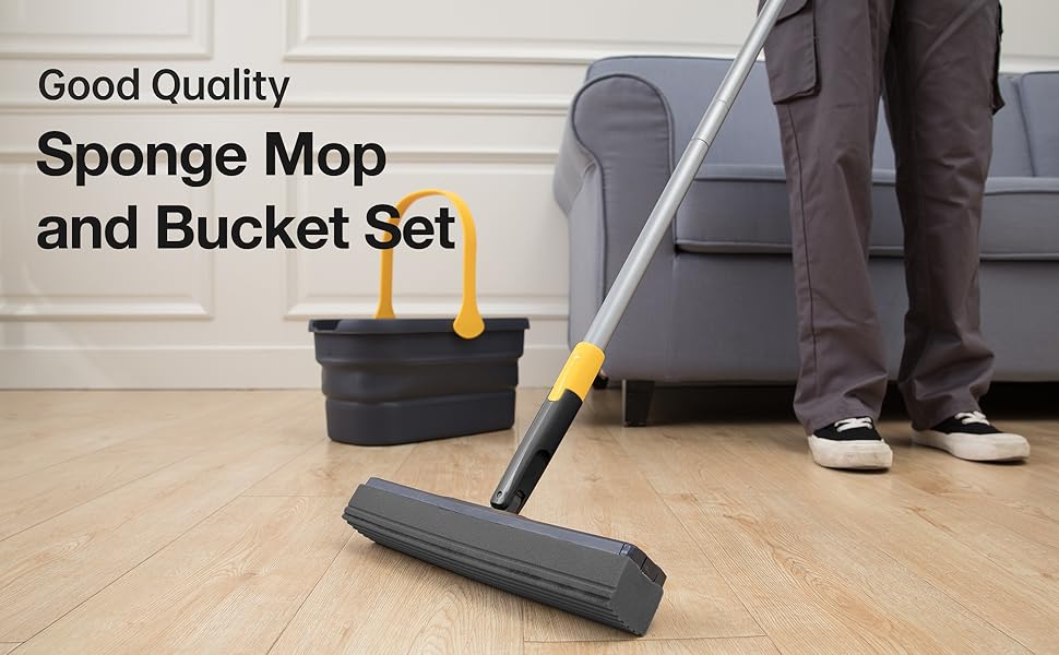 Amazon.com: Yocada Mop and Bucket with Wringer Set Sponge Mop and Collapsible Bucket Kit for ...