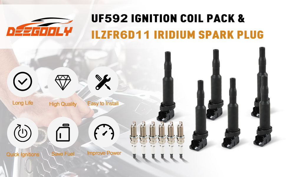 Amazon.com: DEEGOOLY 6PCS UF592 Ignition Coils & ILZFR6D11 Iridium Spark Plugs Compatible with ...