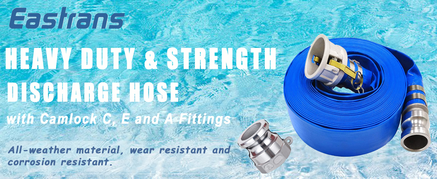 Amazon.com : 2" x 50' Blue PVC Discharge Hose with Camlock C and E Fittings, Cam Lock Fitting ...