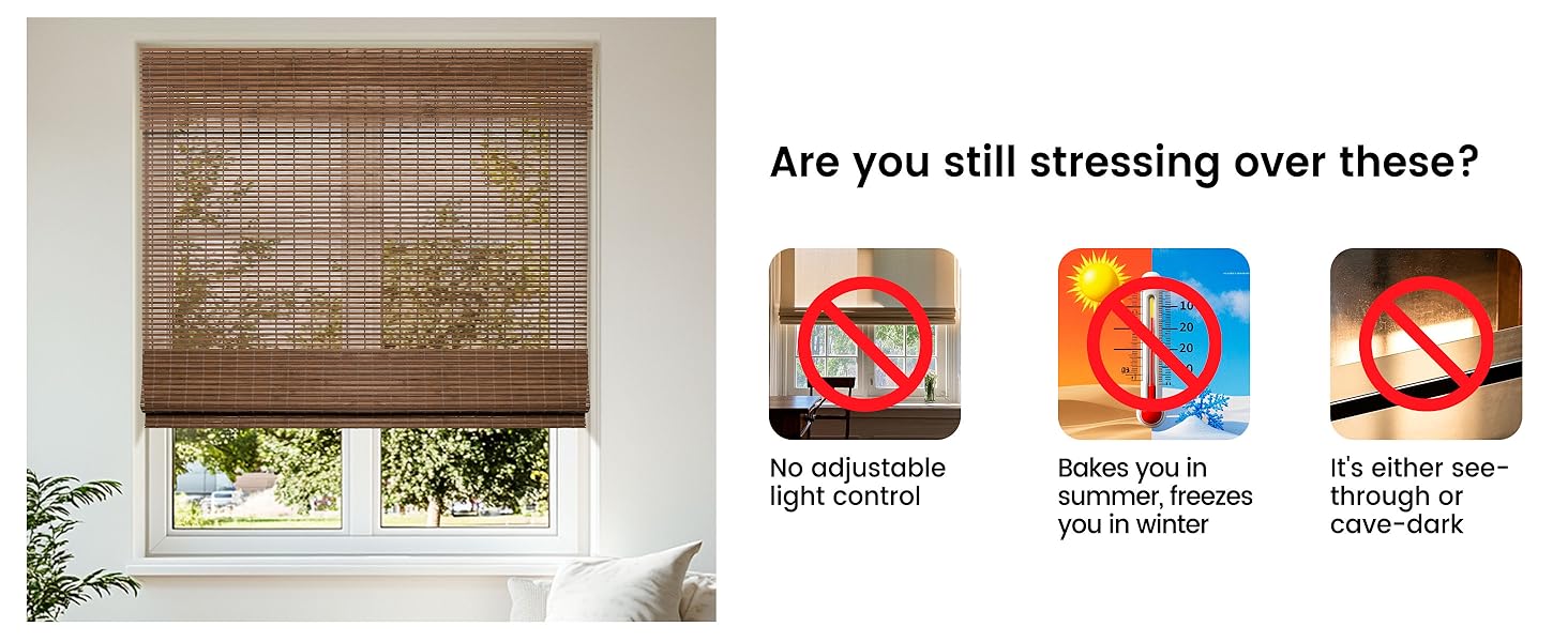 SEEUNANA Bamboo Roman Shades with Valance, Sheer Cordless Blinds for ...