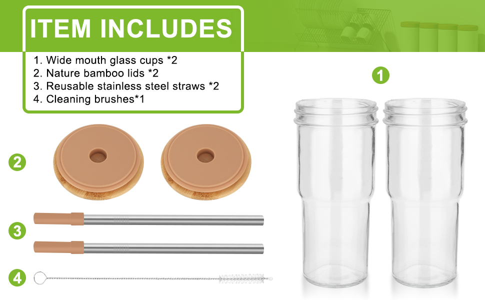 Amazon.com: Hydraful 24 oz Glass Tumbler Cup with Bamboo Lid and Straw ...
