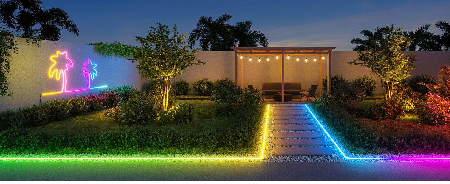 Govee Outdoor Neon Rope Lights, 32.8ft RGBIC, IP67 Waterproof, Music ...