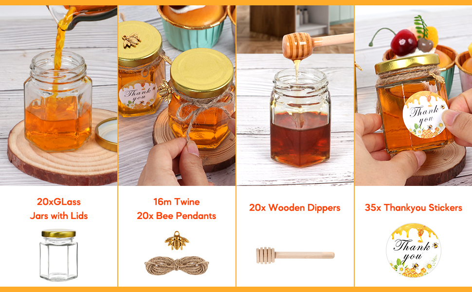 Amazon.com: 3oz Honey Jars with Dipper 20Pack, AuroTrends Glass Jars for Baby Shower Favors ...