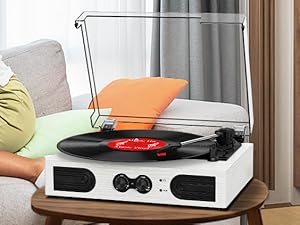Amazon.com: Vinyl Record Player with Built-in Stereo Speakers and Bass ...