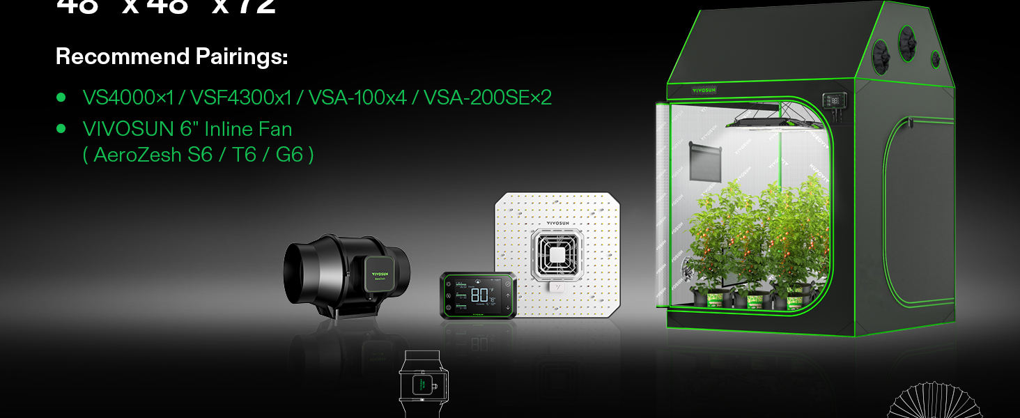 VIVOSUN R446 4x4 Grow Tent, 48 inches x48 inches x72 inches Roof Cube Tent with Observation ...