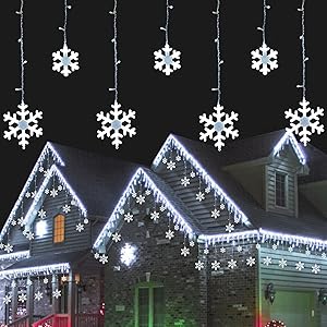 Toodour Christmas Snowflake Lights Outdoor, 17.22ft 264 LED Snowflake ...