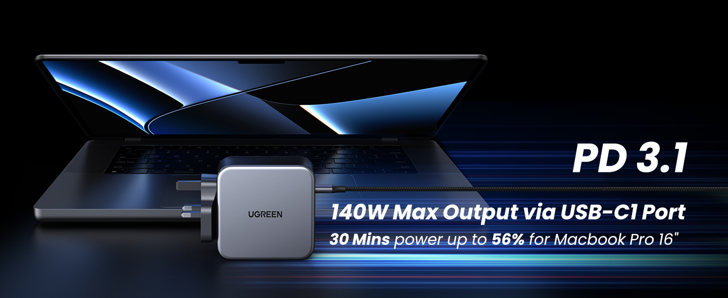 UGREEN MacBook Pro Charger 140W USB C Nexode 3-Port PD3.1 PPS Super Fast Laptop Compatible With ...