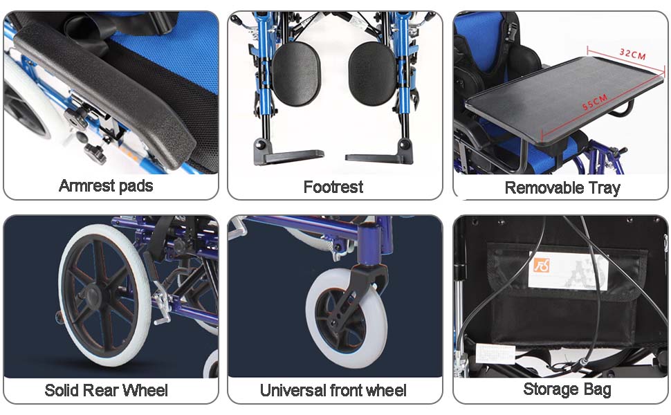 Amazon.com: Cerebral Palsy Wheelchair for Children & Adult, Foldable Fully Reclining Wheelchair ...