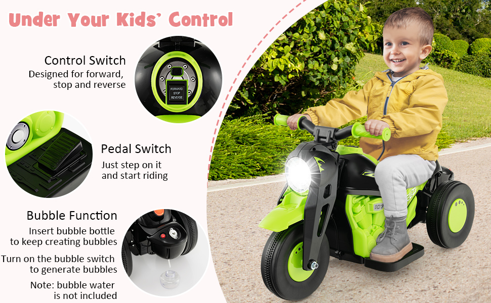 Amazon.com: HONEY JOY Pink Ride On Motorcycle, 6V Toddler Motorcycle with Bubble Maker, LED ...