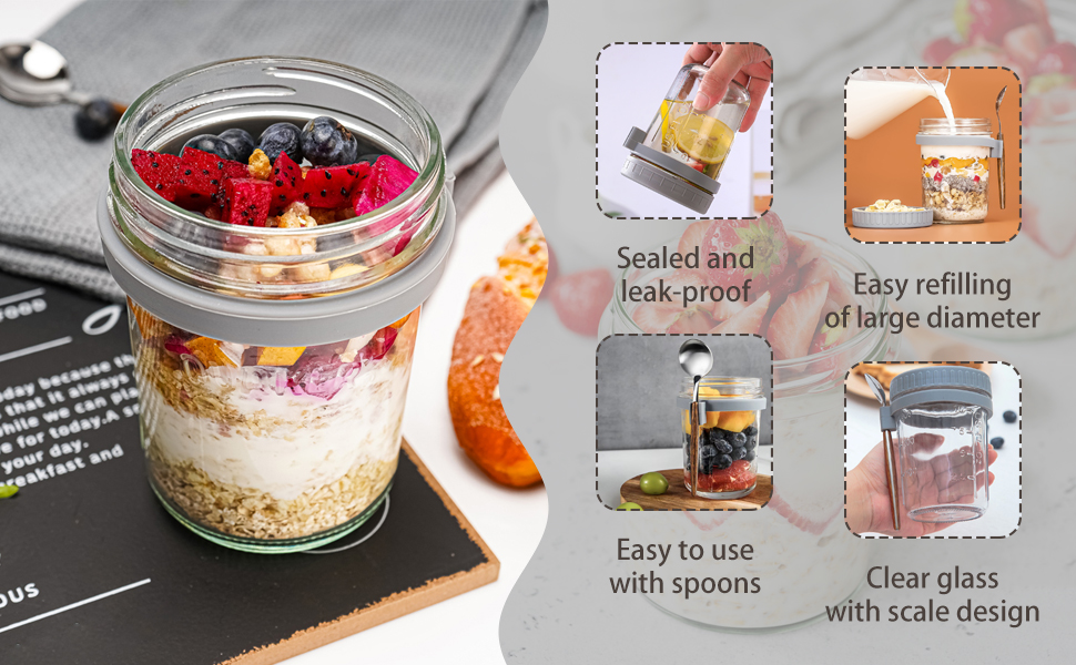 Amazon.com: FHDUSRYO 3PCS Overnight Oats Containers with Lids and Spoon, 10oz Overnight Oats ...