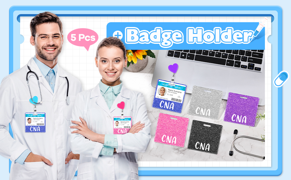 Amazon.com : Lyrow 5 Pcs CNA Badge Holder in 5 Glitter Colors Retractable ID Name Identification ...