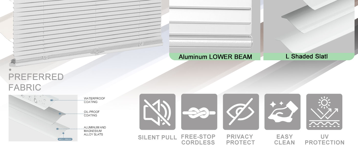 BERISSA Cordless Mini Blinds 1" Aluminum Vinyl Horizontal Blinds for ...