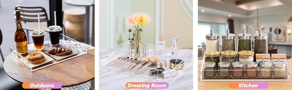 Amazon.com: 2 Pack Serving Tray with Handles, Clear Acrylic Tray for ...